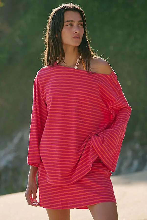 Free People Resort Ready Striped Set - Mandarin Red Combo