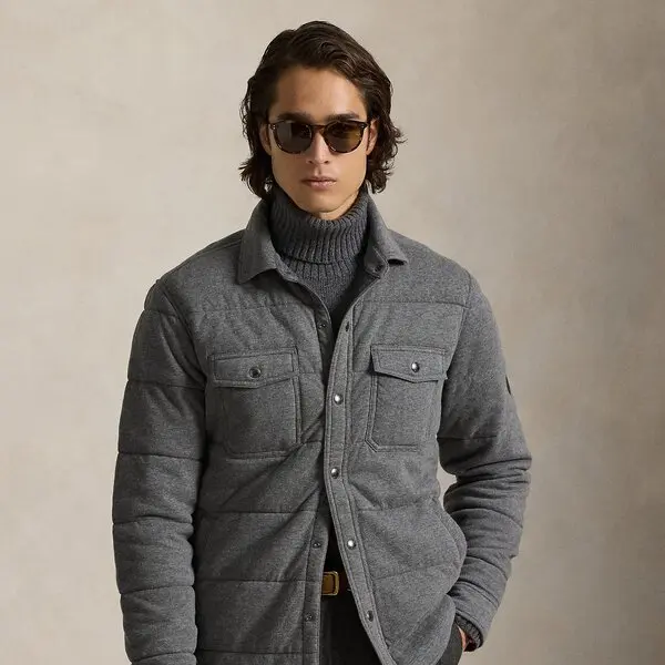 Ralph Lauren Quilted Jersey Overshirt - Medium Flannel Heather