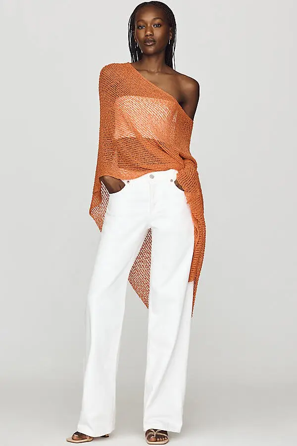 Anthropologie Lightweight Shimmer Knit Poncho - Rust Sparkle