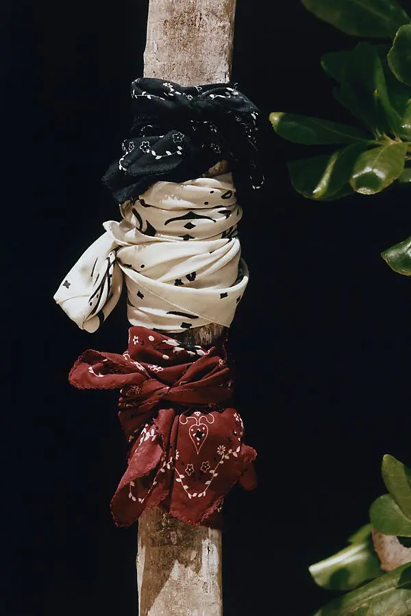 Anthropologie 100% Cotton Lace Bandana Hair Scarves, Set Of 2 - Black
