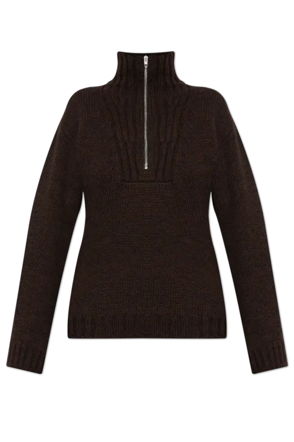 JIL SANDER Ribbed Wool Quarter Zip Sweater
