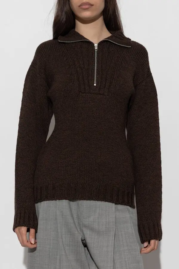 JIL SANDER Ribbed Wool Quarter Zip Sweater