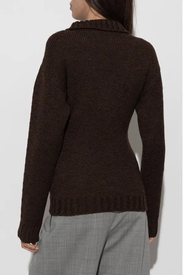 JIL SANDER Ribbed Wool Quarter Zip Sweater