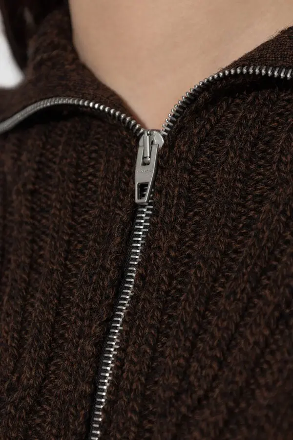 JIL SANDER Ribbed Wool Quarter Zip Sweater