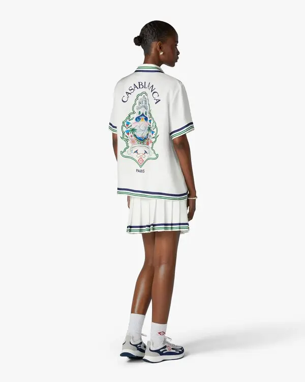 Casablanca White Hotel Emblem Short Sleeve Silk Shirt - Blue