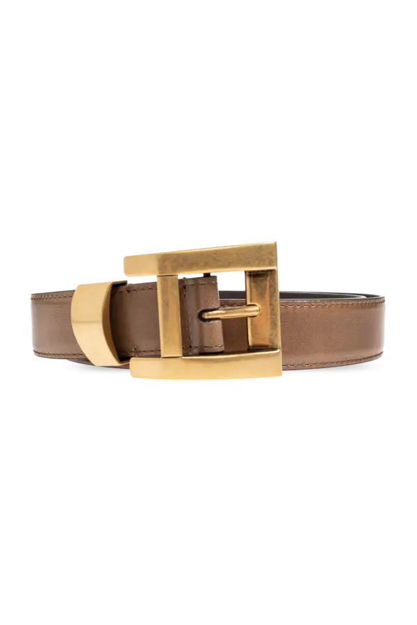 Versace Wide Leather Belt With Gold Buckle
