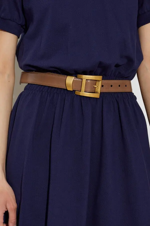 Versace Wide Leather Belt With Gold Buckle