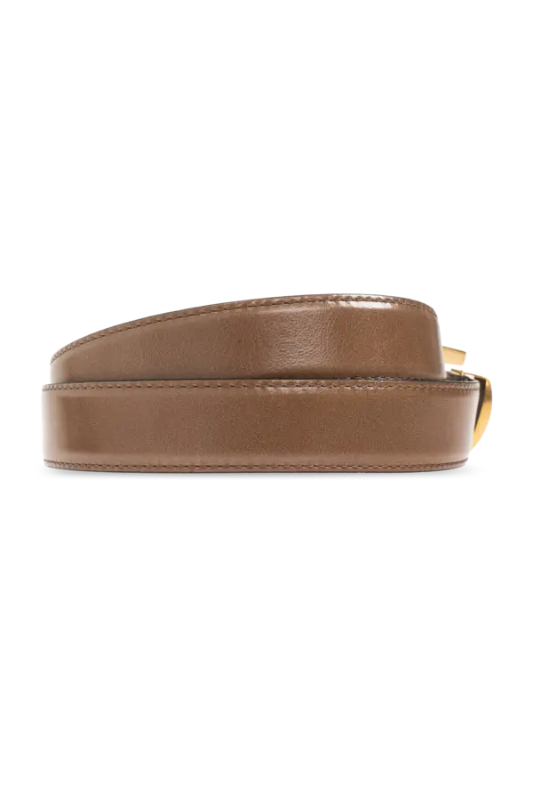 Versace Wide Leather Belt With Gold Buckle