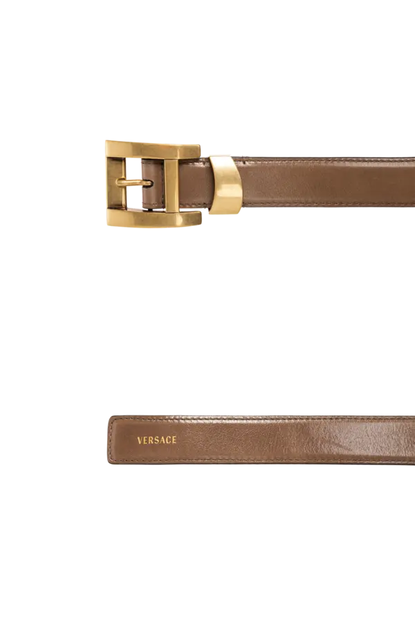 Versace Wide Leather Belt With Gold Buckle