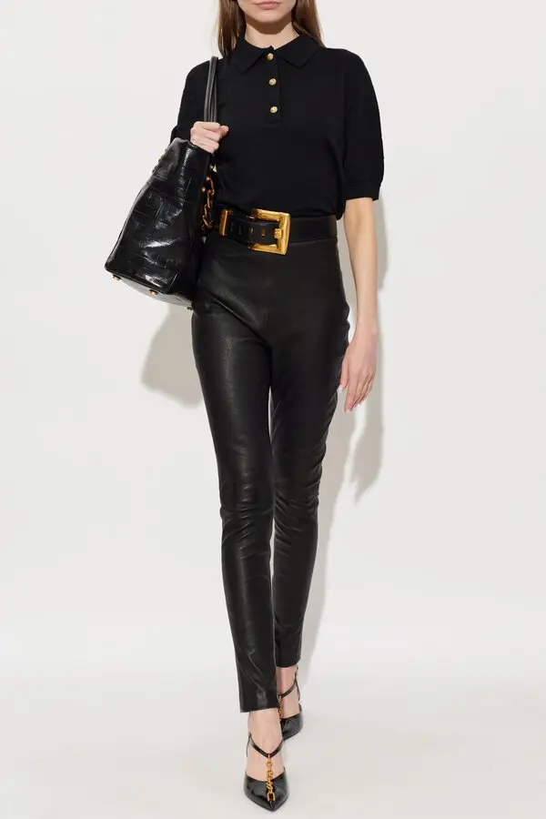 Balmain High-waisted Leather Trousers
