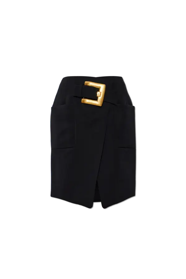 Balmain Wool Skirt With Buckle Detail