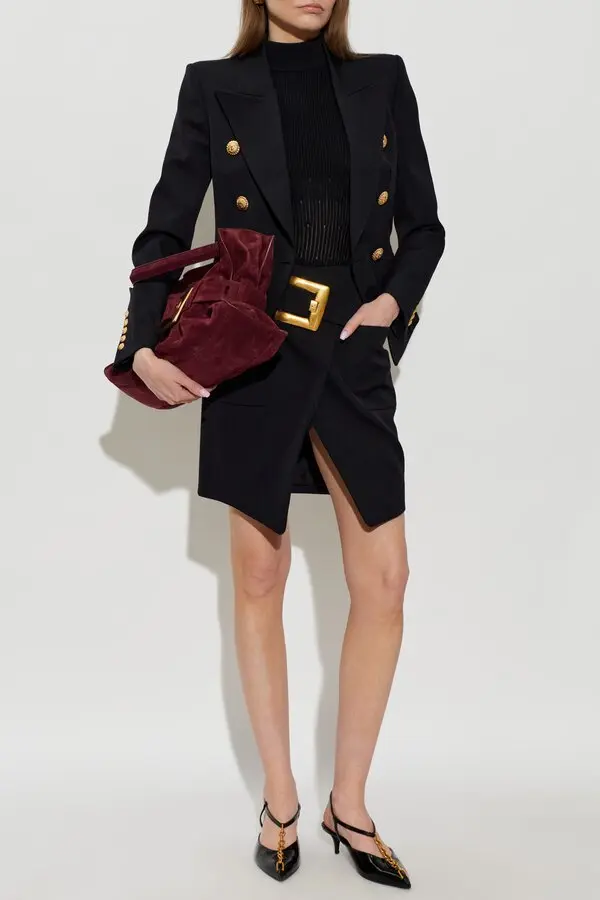 Balmain Wool Skirt With Buckle Detail