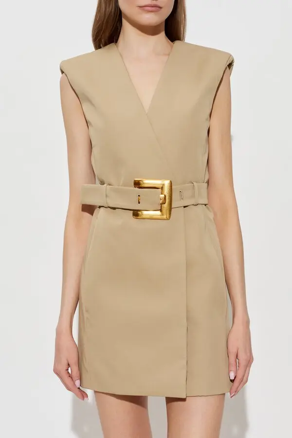 Balmain Sleeveless Mini Dress With Gold Buckle Belt