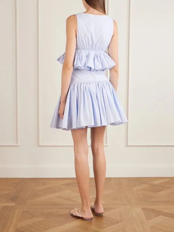 Alaïa Cropped Ruffled Striped Cotton-poplin Blouse - Blue