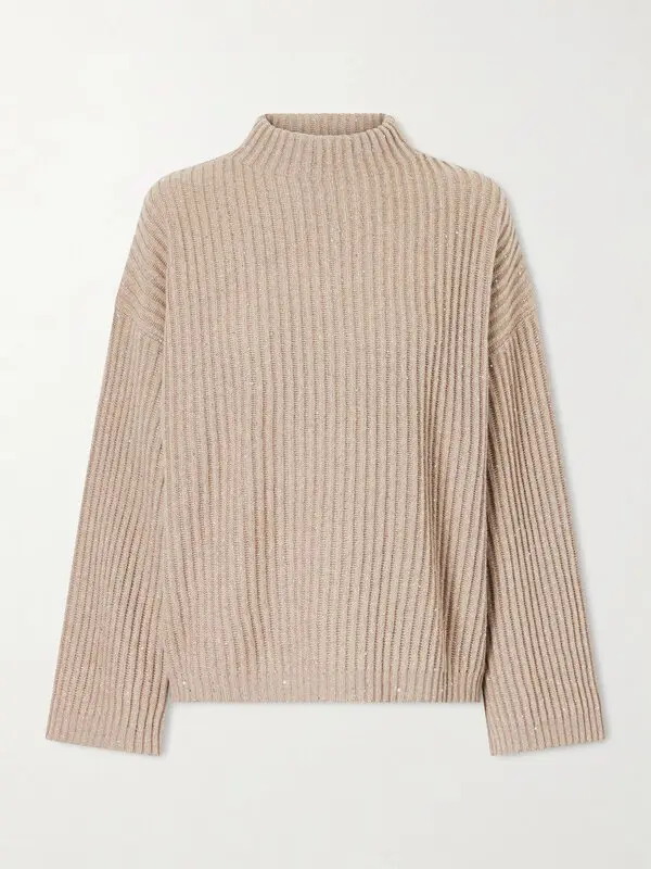 Brunello Cucinelli Sequin-trimmed Ribbed-knit Turtleneck Sweater