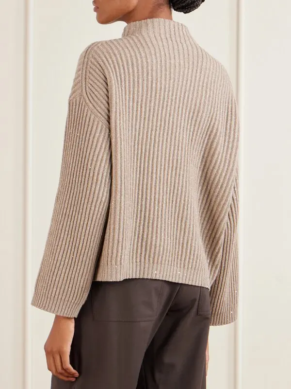 Brunello Cucinelli Sequin-trimmed Ribbed-knit Turtleneck Sweater