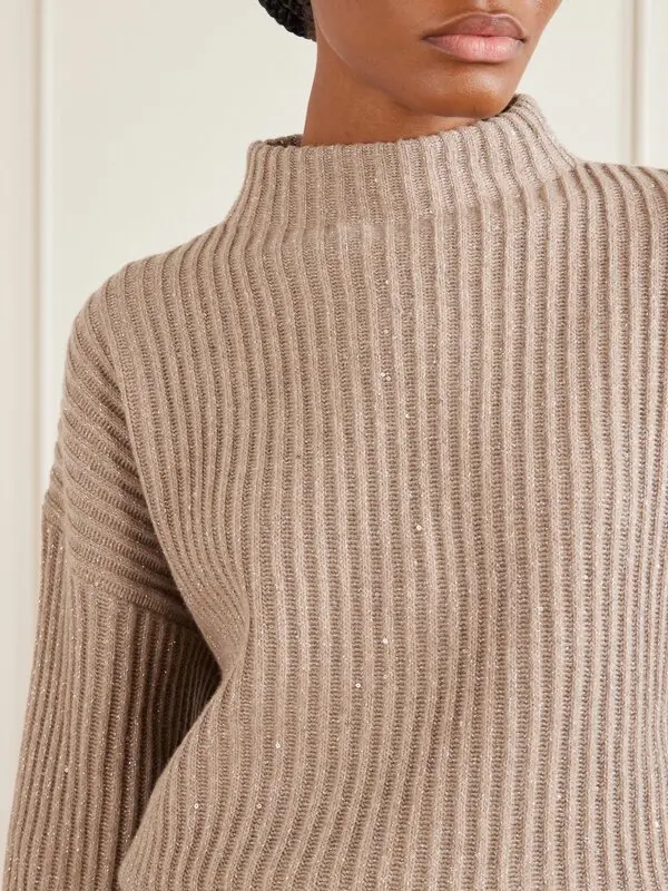 Brunello Cucinelli Sequin-trimmed Ribbed-knit Turtleneck Sweater