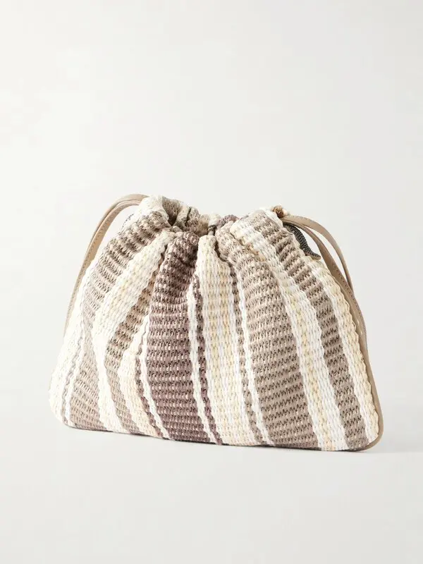 Brunello Cucinelli Striped Raffia Shoulder Bag - Brown