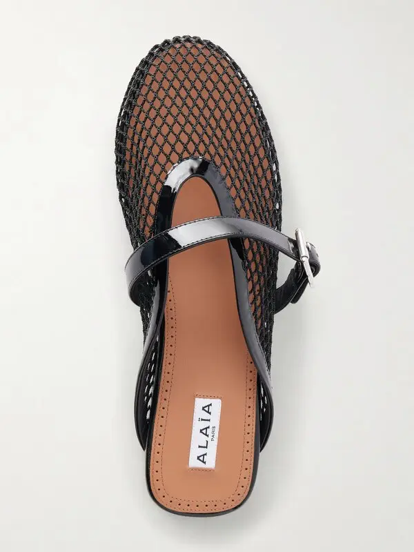 Alaïa Fishnet Flat Mules - Black