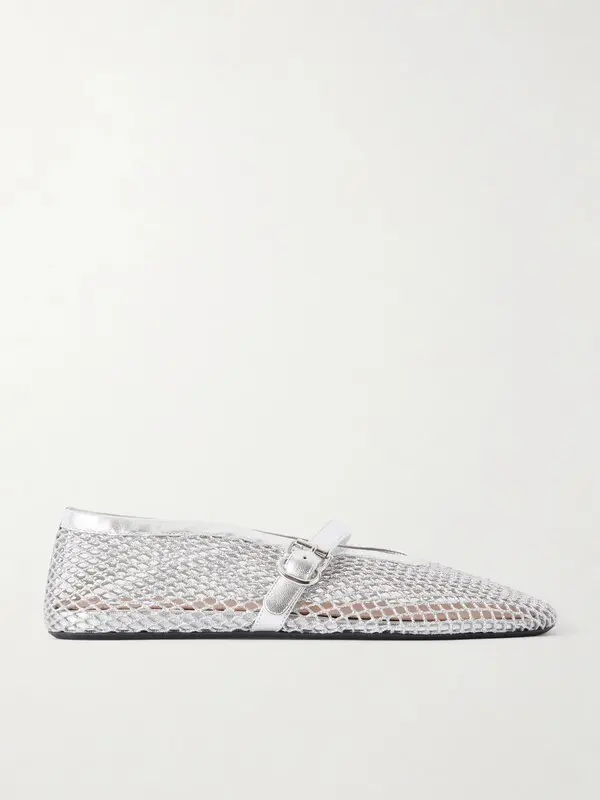 Alaïa Metallic Leather-trimmed Mesh Ballet Flats - Silver