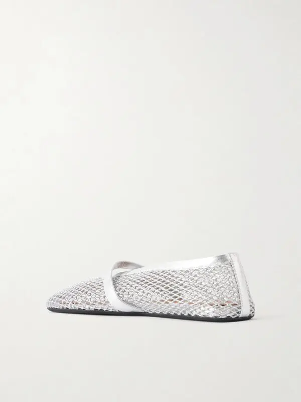 Alaïa Metallic Leather-trimmed Mesh Ballet Flats - Silver