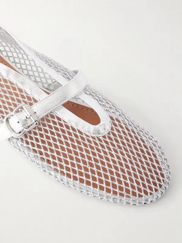 Alaïa Metallic Leather-trimmed Mesh Ballet Flats - Silver