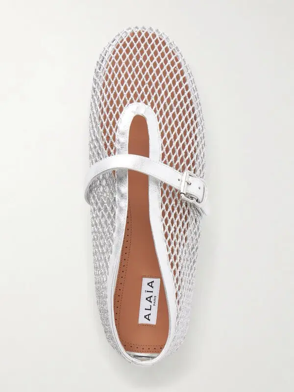 Alaïa Metallic Leather-trimmed Mesh Ballet Flats - Silver