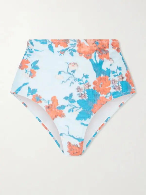 Erdem Floral-print High-waisted Bikini Bottoms - Blue