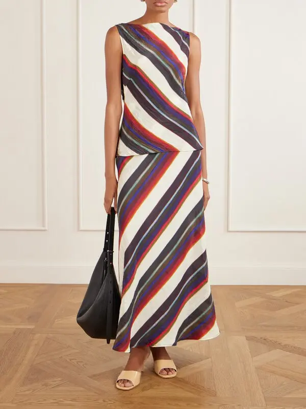 Christopher John Rogers Morris Striped Crinkled-satin Top
