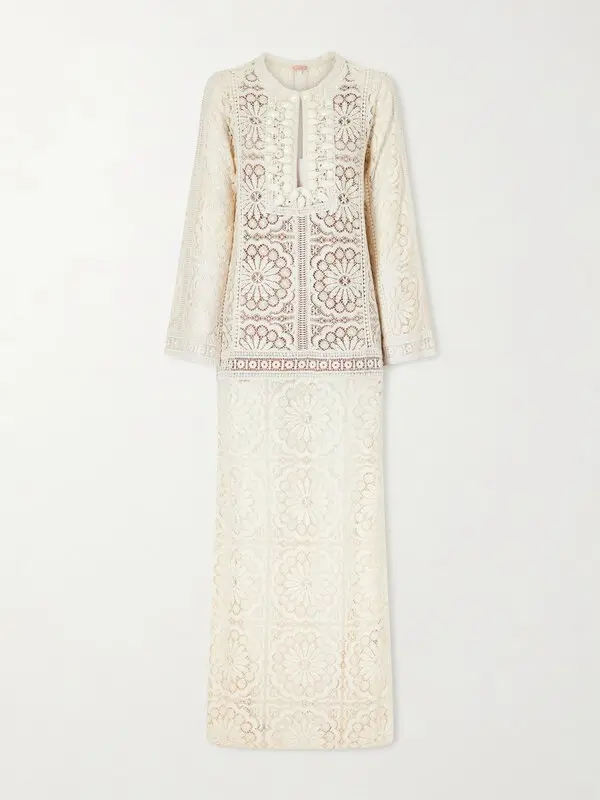 Johanna Ortiz Trails Of Light' Embroidered Lace Maxi Dress - Neutrals