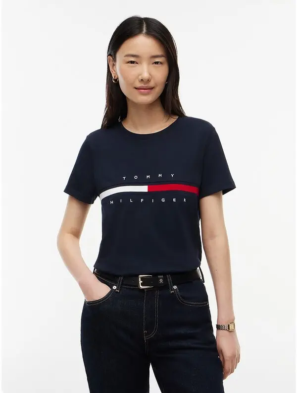 Tommy Hilfiger Embroidered Flag Stripe Logo T-shirt - Navy