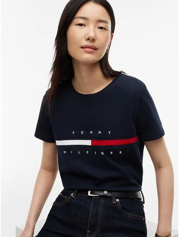 Tommy Hilfiger Embroidered Flag Stripe Logo T-shirt - Navy