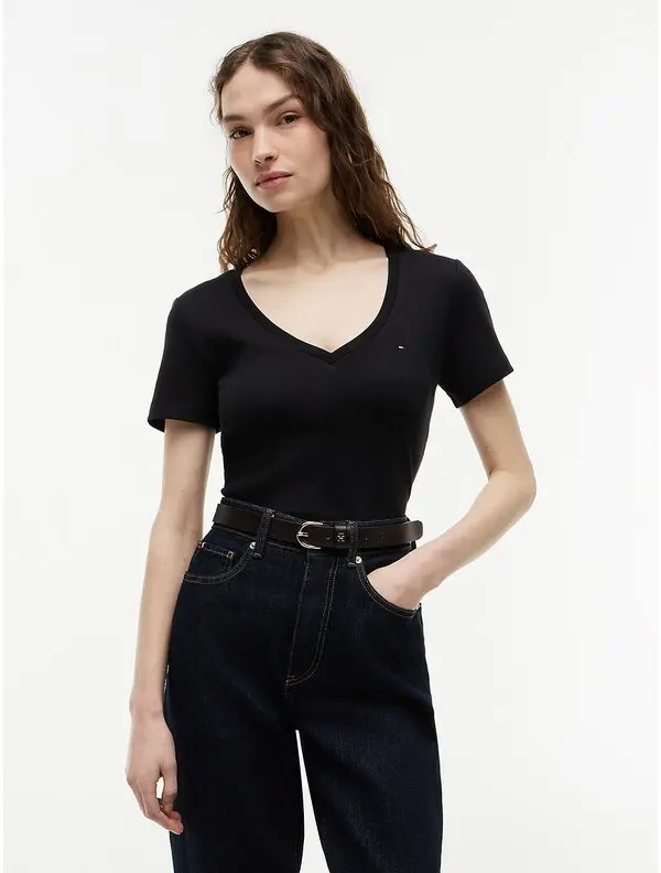 Tommy Hilfiger V-neck T-shirt In Regenerative Cotton - Black