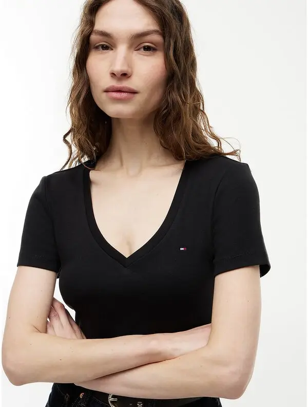 Tommy Hilfiger V-neck T-shirt In Regenerative Cotton - Black
