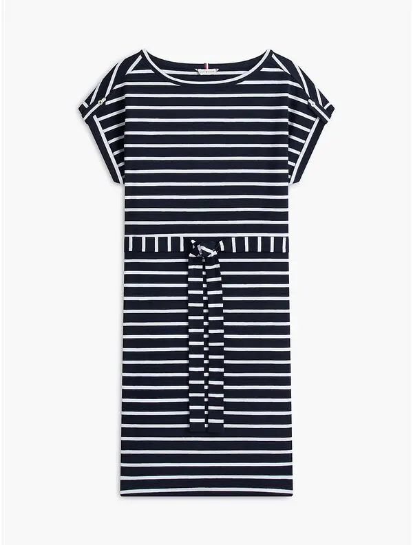 Tommy Hilfiger Striped Belted Stretch-cotton Dress