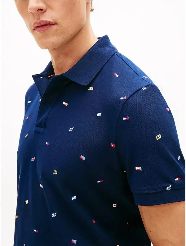 Tommy Hilfiger Regular Fit Allover Flag Pique Polo