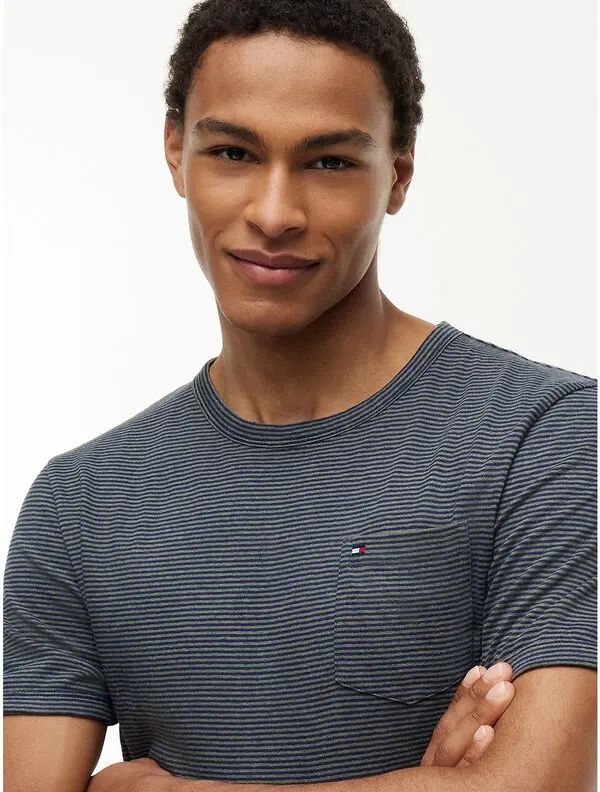 Tommy Hilfiger Striped Linen-blend Pocket T-shirt - Navy