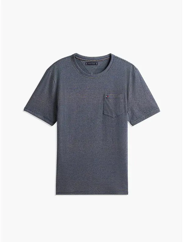 Tommy Hilfiger Striped Linen-blend Pocket T-shirt - Navy
