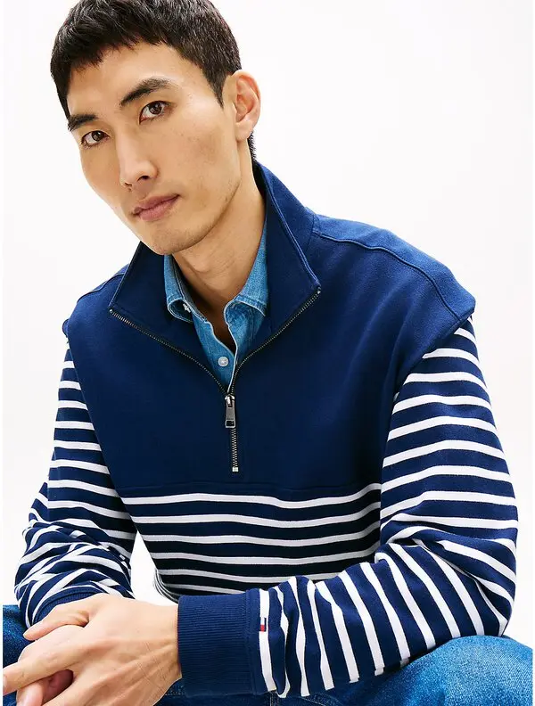 Tommy Hilfiger Striped Quarter-zip Sweatshirt - Light Navy