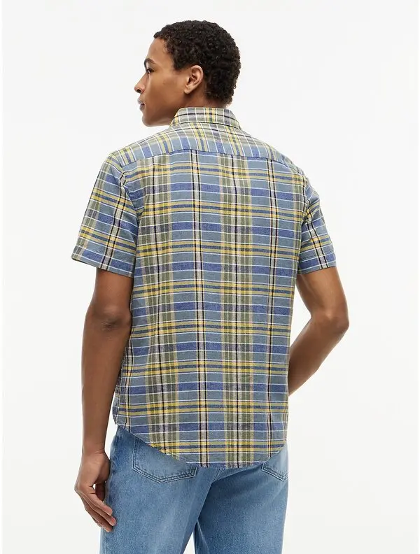 Tommy Hilfiger Regular Fit Plaid Linen-blend Shirt - Brisk Blue Multi