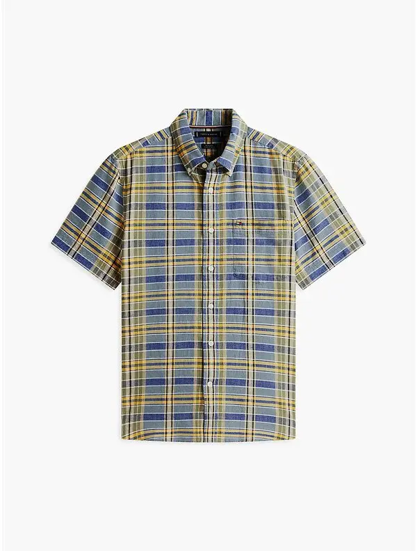 Tommy Hilfiger Regular Fit Plaid Linen-blend Shirt - Brisk Blue Multi