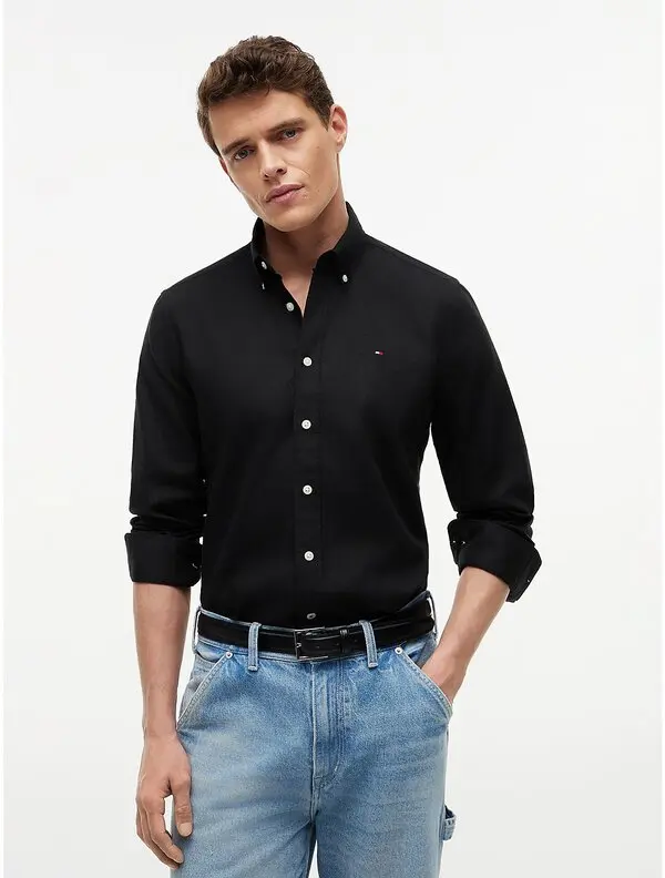 Tommy Hilfiger Regular Fit Linen-blend Shirt - Black