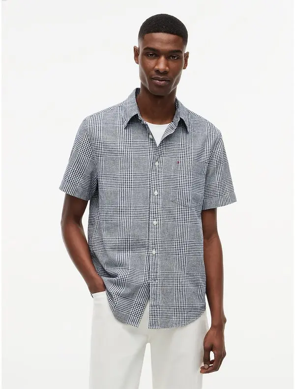Tommy Hilfiger Regular Fit Glen Plaid Linen-blend Shirt