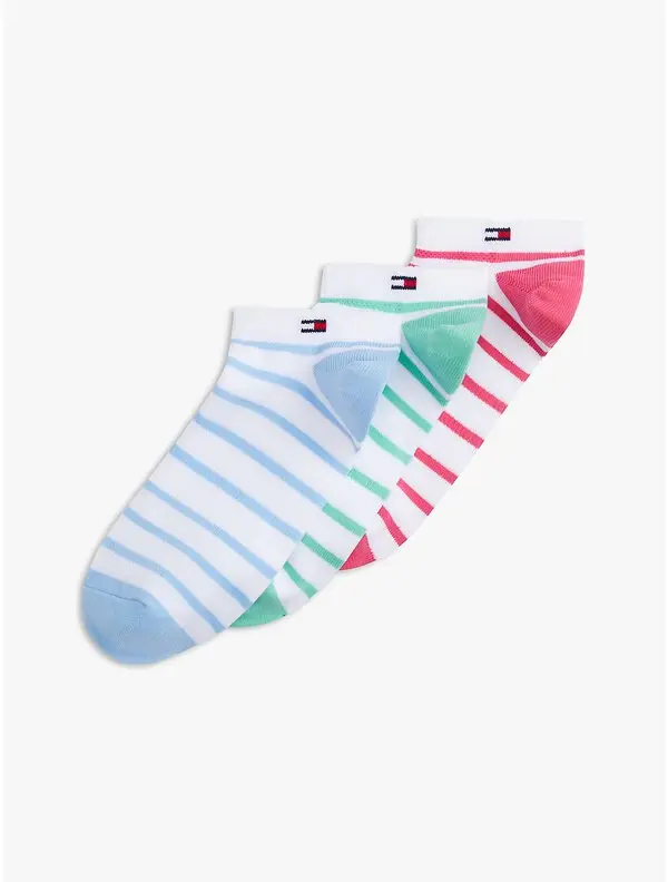Tommy Hilfiger Striped Sport Ankle Socks 3 Pack - Lucent White / Multi