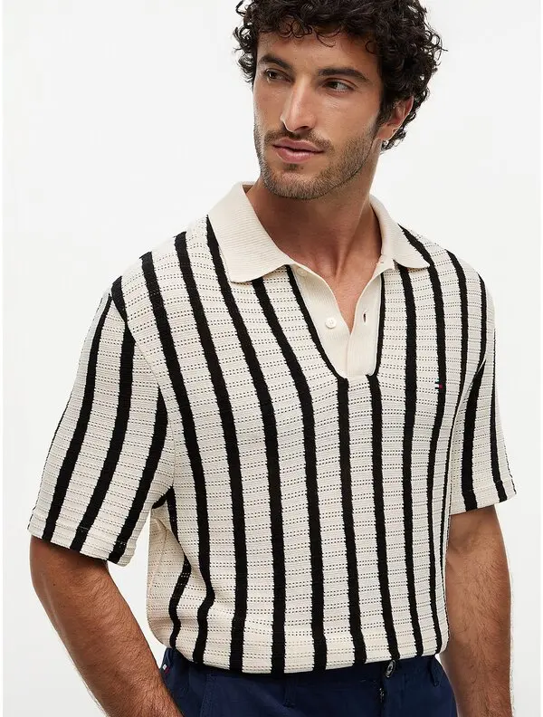 Tommy Hilfiger Classic Fit Stripe Open-knit Polo