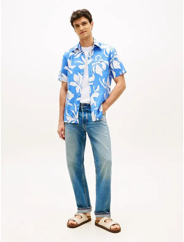 Tommy Hilfiger Tropical Print Cotton-linen Blend Shirt - Blue Spell/white