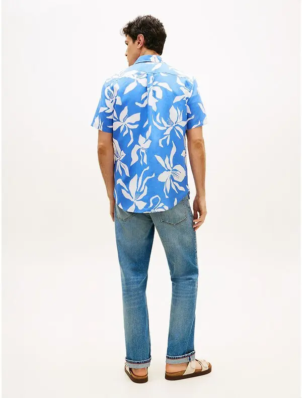 Tommy Hilfiger Tropical Print Cotton-linen Blend Shirt - Blue Spell/white