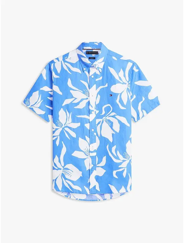 Tommy Hilfiger Tropical Print Cotton-linen Blend Shirt - Blue Spell/white