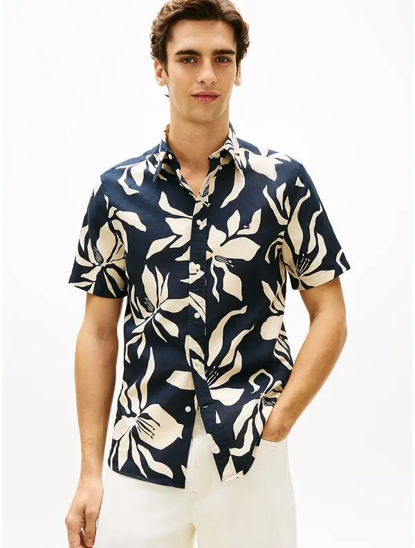 Tommy Hilfiger Tropical Print Cotton-linen Blend Shirt
