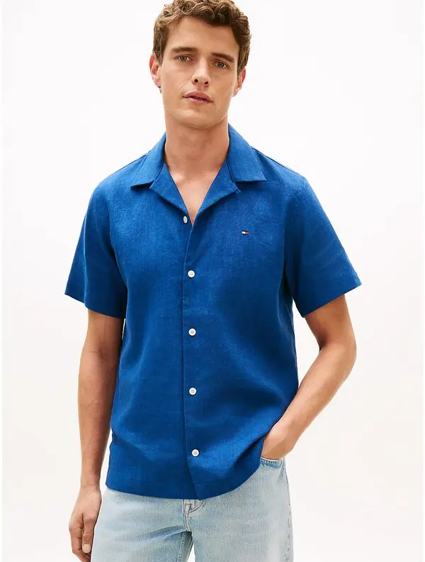 Tommy Hilfiger Regular Fit Linen-blend Camp Shirt